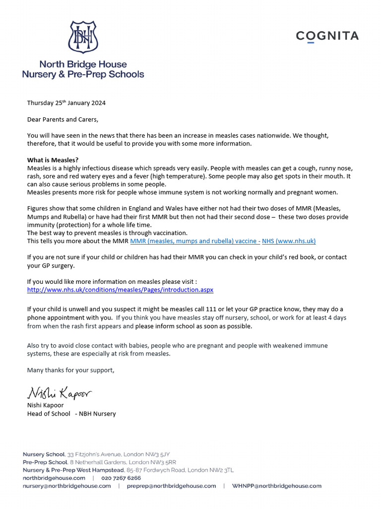 Measles Letter NK | PDF Measles Letter NK | PDF