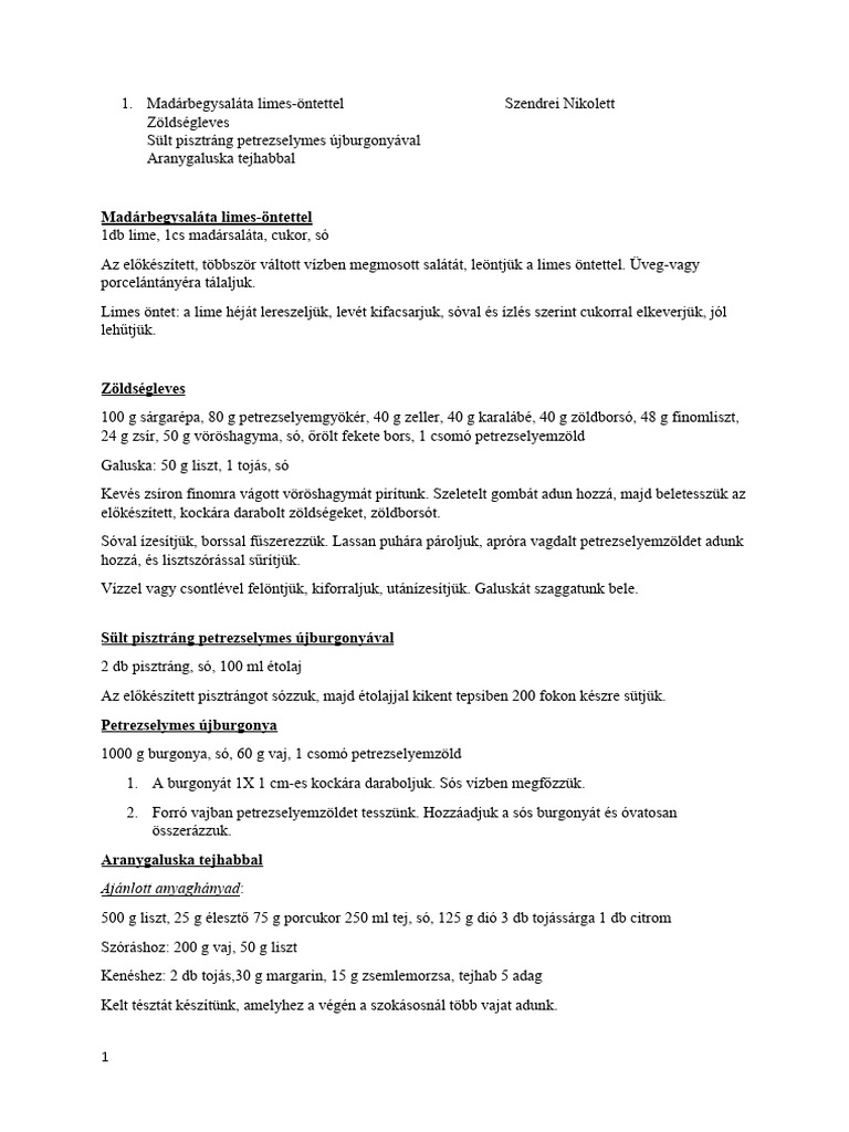 3 Nyersanyagkosár Receptúra | PDF