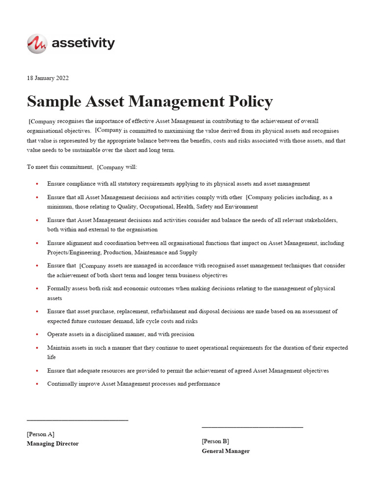 Assetivity Asset Management Policy Template | PDF