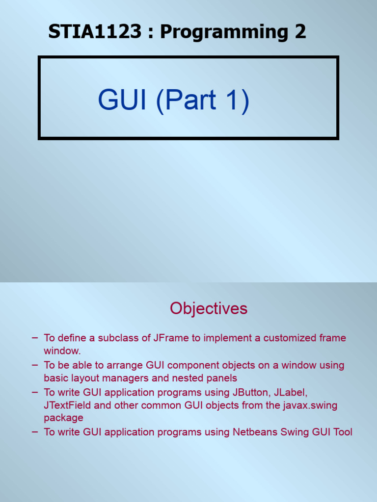 Week 10 Gui Part I Pdf Class Computer Programming Graphical User Interfaces 