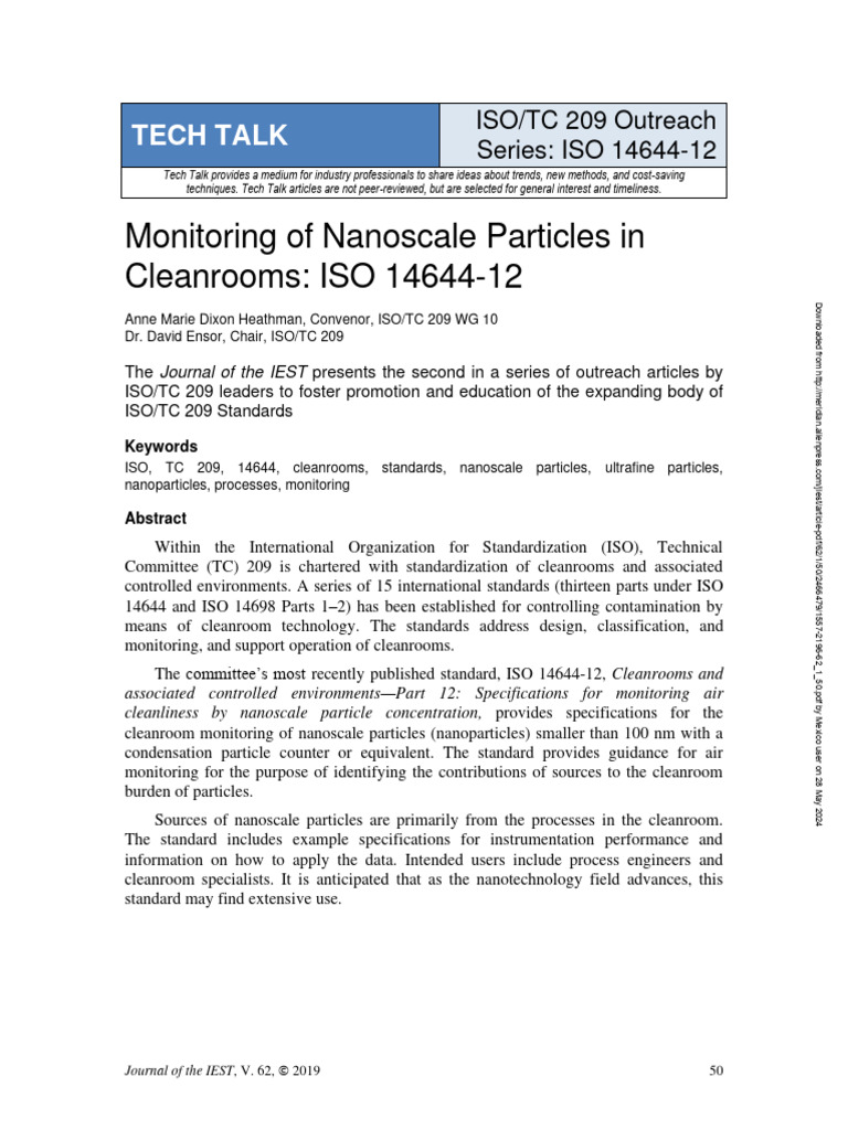 Monitoring of Nanoscale Particles in Cleanrooms: ISO 14644-12 | PDF ...