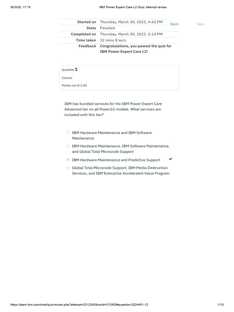IBM Power Expert Care L2 Quiz Attempt 2 Review PDF | PDF | Computer Data Storage | Hard Disk Drive
