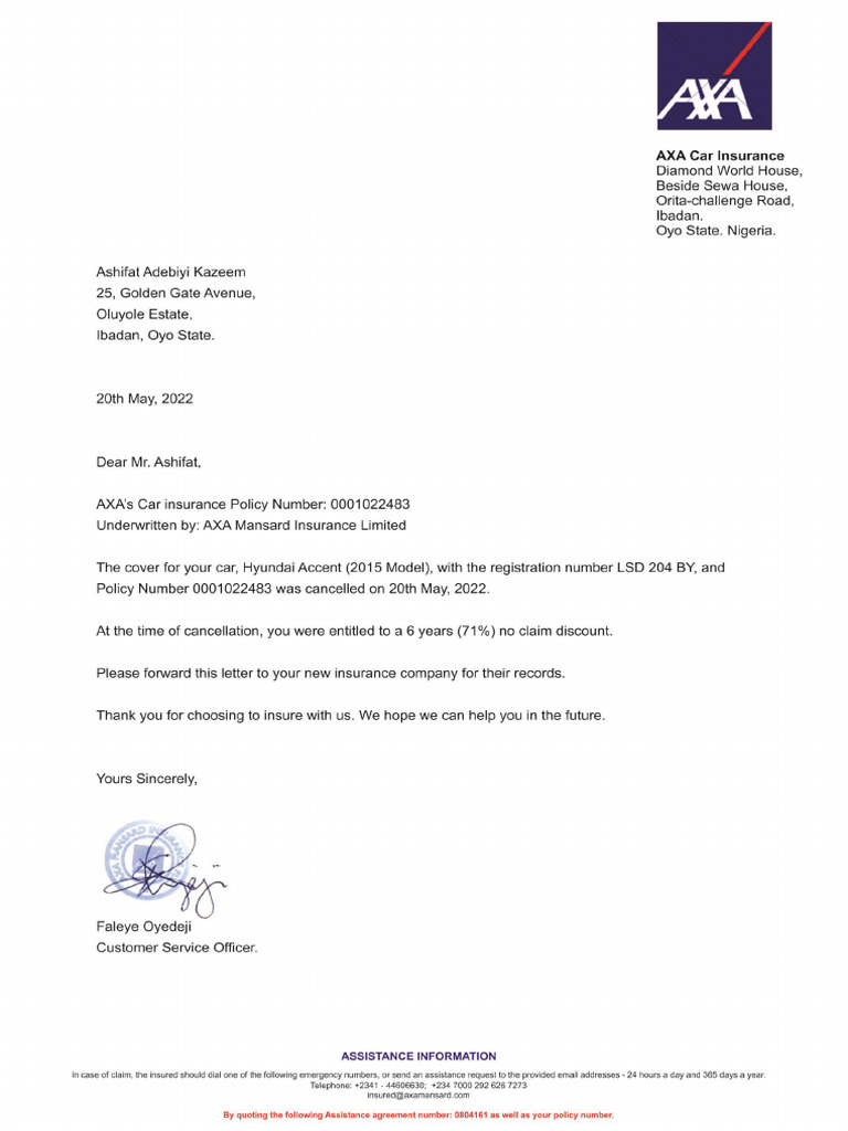 AXA Mansard No-Claim - 093003 | PDF