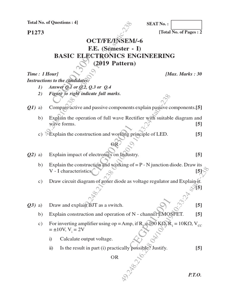 BXE (IN SEM) (PYQs) | PDF | Operational Amplifier | Bipolar Junction Transistor