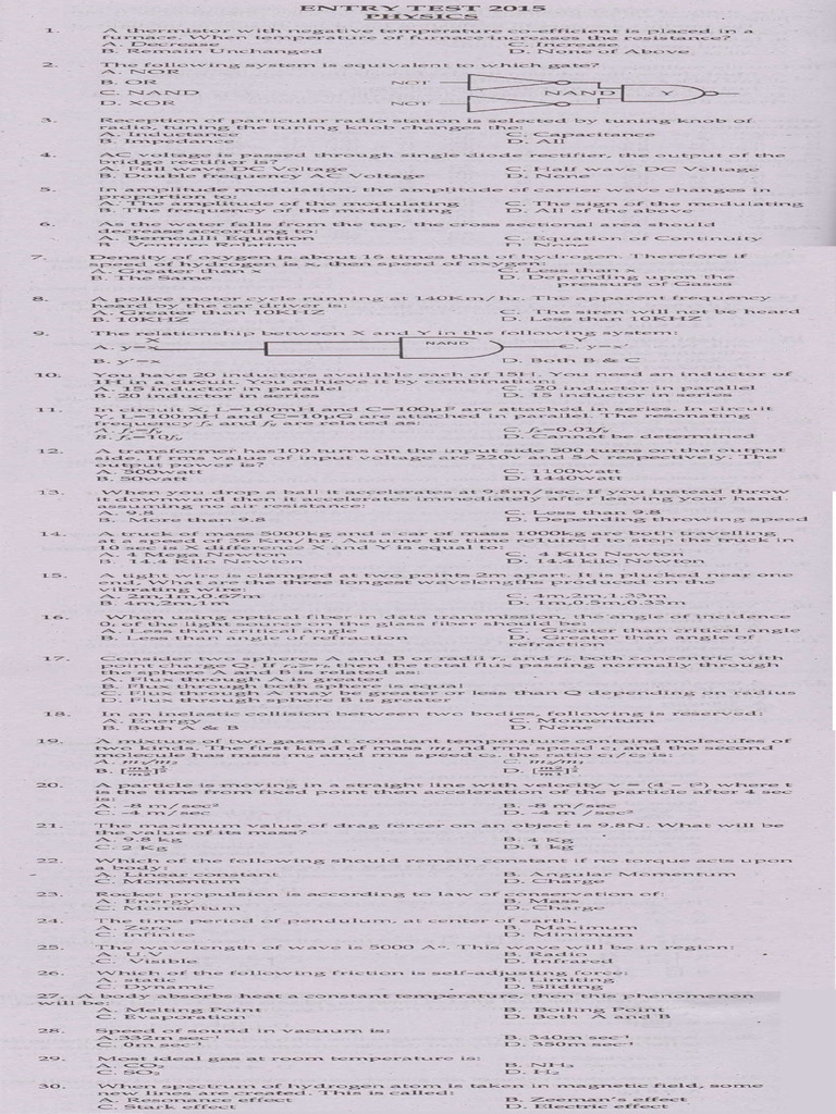 UET Lahore ECAT Entrance Test 2015 Physics | PDF