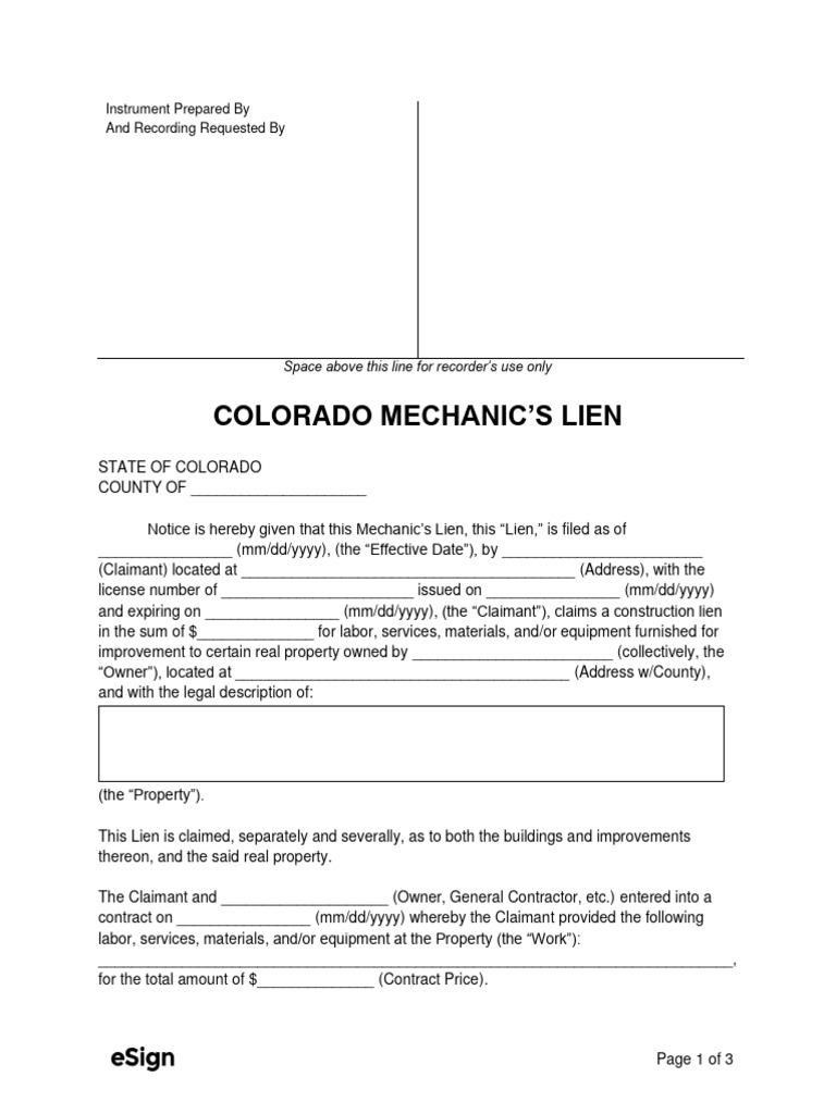 Colorado Mechanics Lien Template | PDF | Property Law | Private Law