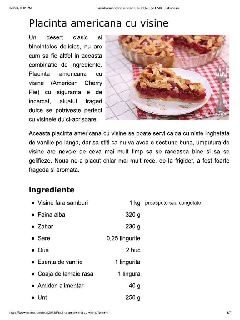 Placinta Americana Cu Visine | PDF