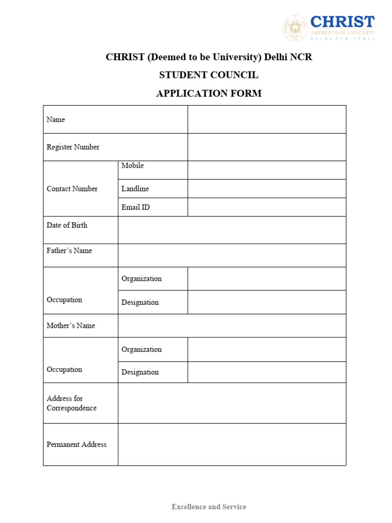 1721798032805student Council Application Form | PDF