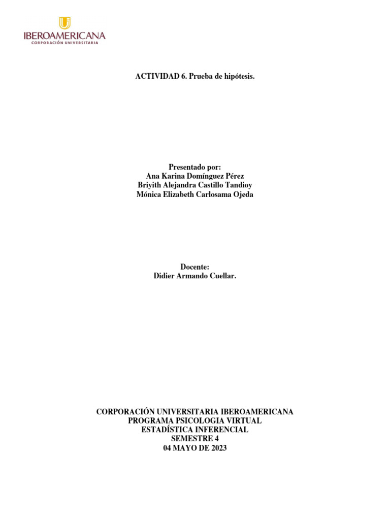 Actividad 6 Taller Pruebas De Hipótesis Pdf Errores Tipo I Y Tipo Ii Enseñanza De Matemática