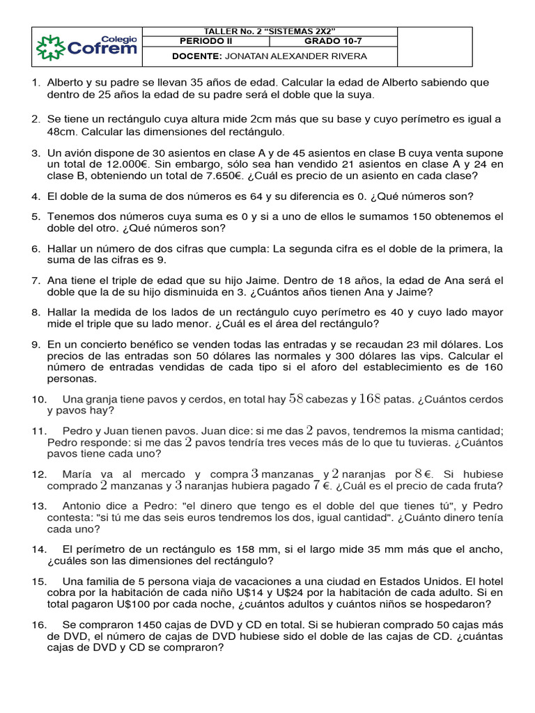 Problemas Sistemas 2X2 - 906 | PDF