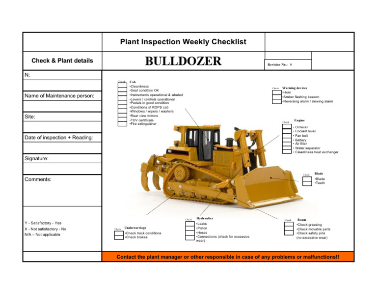 D4. Dozer WEEKLY Checklist BULL | PDF | Vehicles | Vehicle Technology