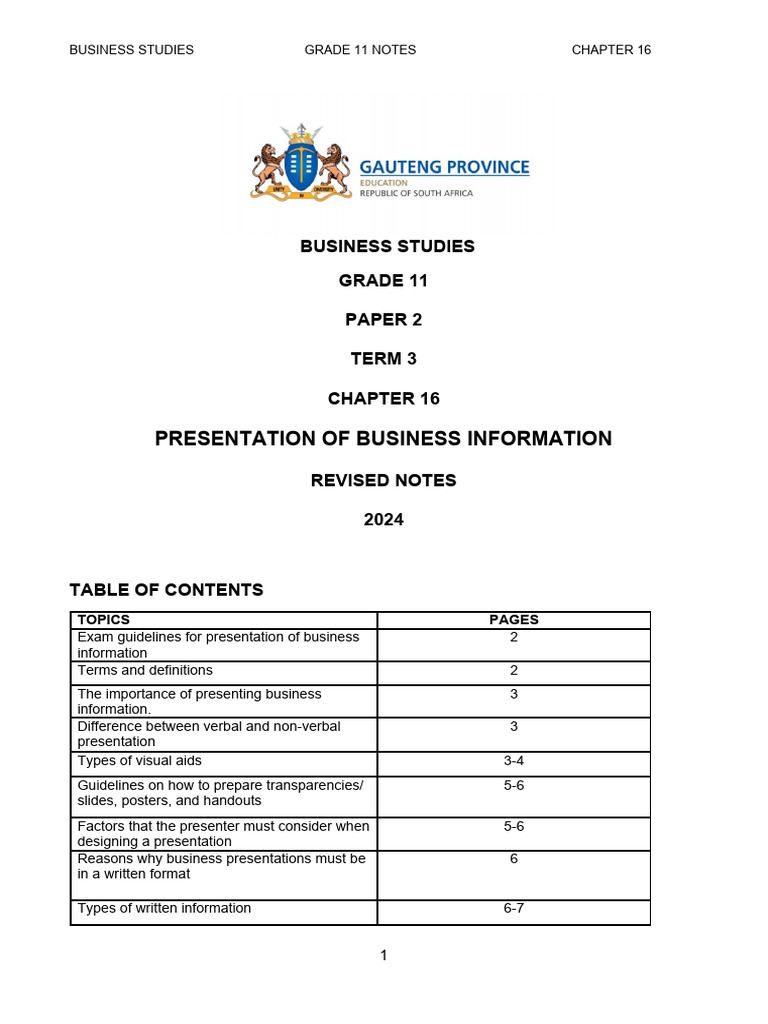 Teachers Copy Business Studis Grade 11 Notes Term 3 Chapter 16 | PDF ...
