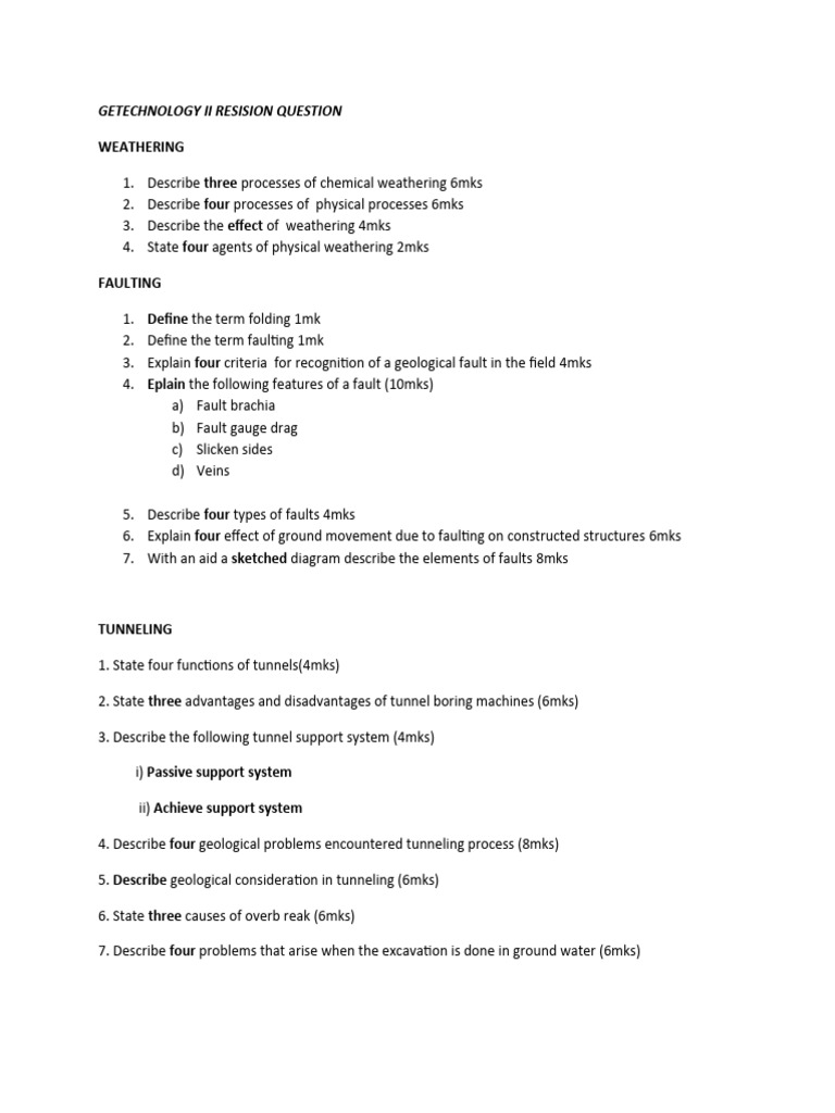 Geotechnology Ii Revision Questions | PDF | Dam | Fault (Geology)