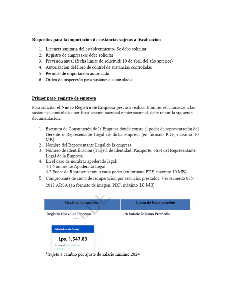 Requisitos para La Importación de Sustancias Sujetas A Fiscalización ARSA | PDF | Finanzas y ...
