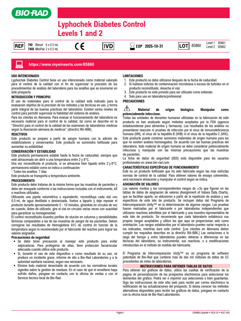 Lyphochek Diabetes Control Levels 1 and 2: 740 740X Bilevel Minipak 6 X ...