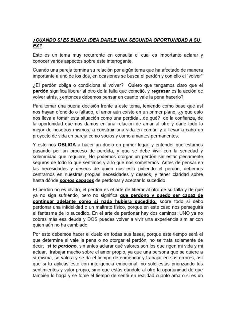 Cuando Si Es Buena Idea Darle Una Segunda Oportunidad A Su Ex Pdf Perdón Amor 