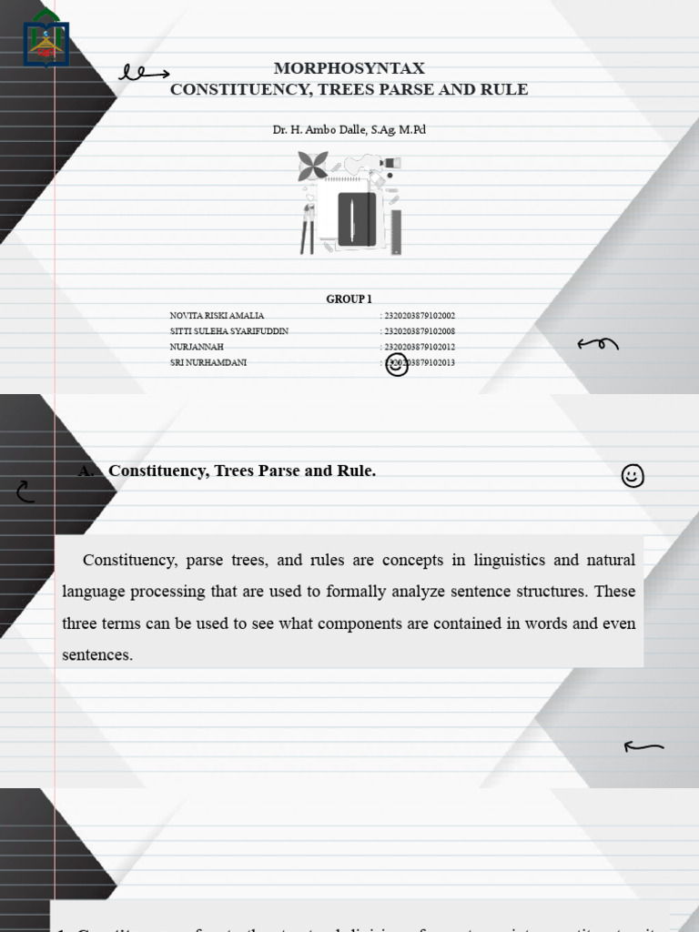 Group 1 Ppt Morphosyntax Constituency, Trees Parse and Rule | PDF | Phrase | Parsing