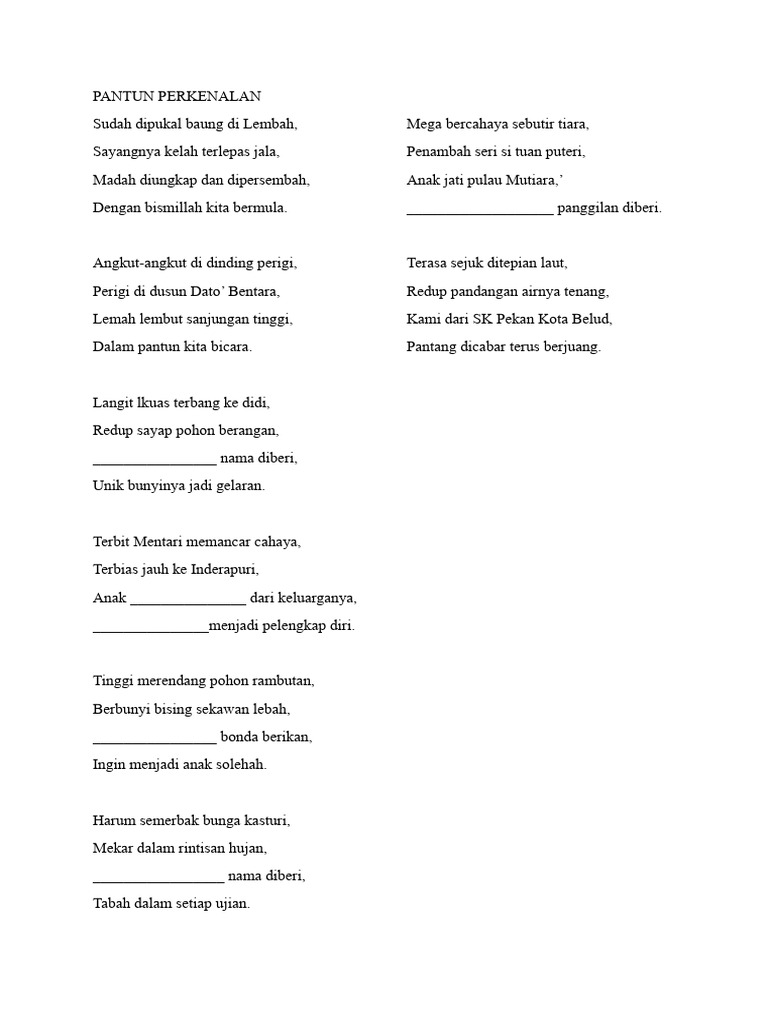 Pantun Perkenalan | PDF