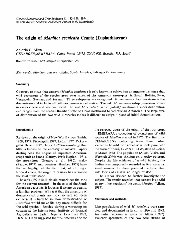 Wild Cassava Origins in South America | PDF | Species | Flowers
