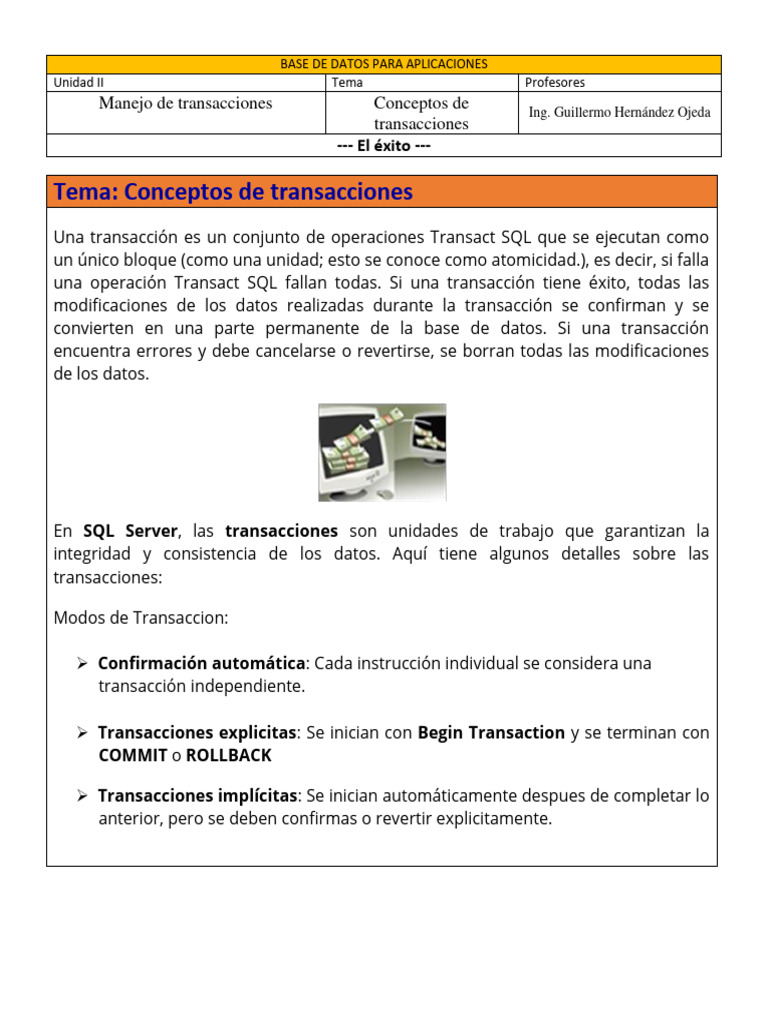 2 1 Concepto Transacciones Pdf Sql Servidor Sql De Microsoft