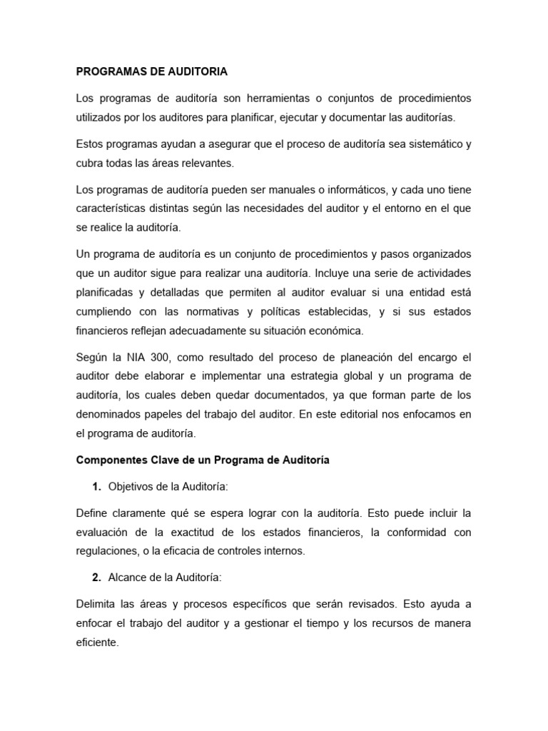 programas de auditoria | PDF | Auditoría | Planificación