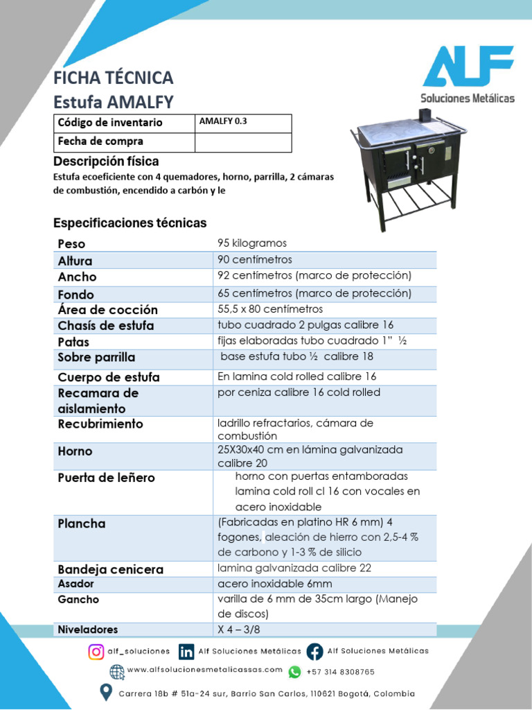 Ficha Tecnica Amalfy | PDF | Estufa | Tubería (transporte de fluidos)