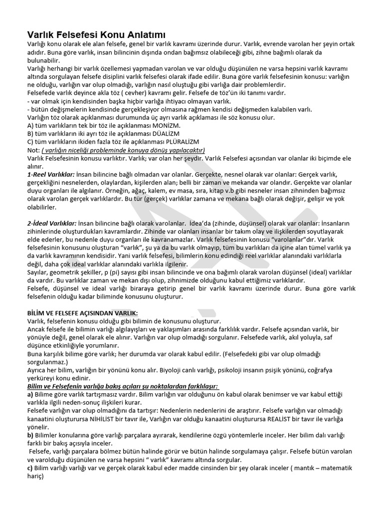 Varlık Felsefesi - Yeni | PDF