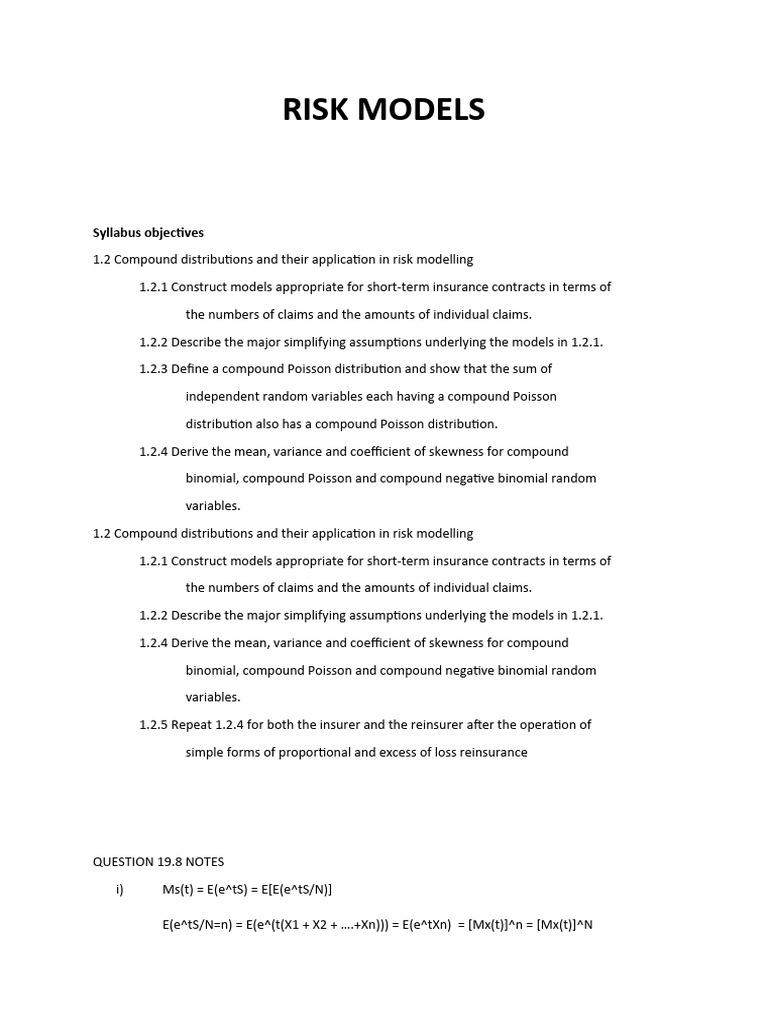 Risk Models | PDF | Poisson Distribution | Teaching Mathematics