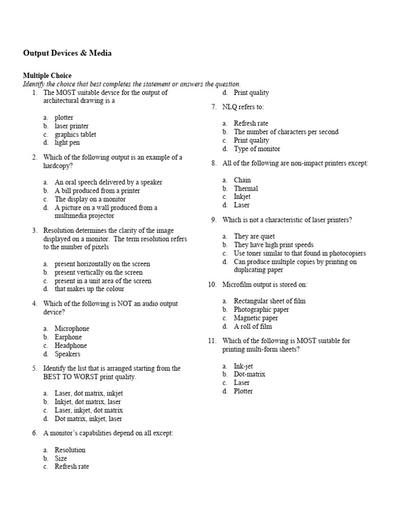MC - Output Devices Media 1 | PDF | Printer (Computing) | Equipment