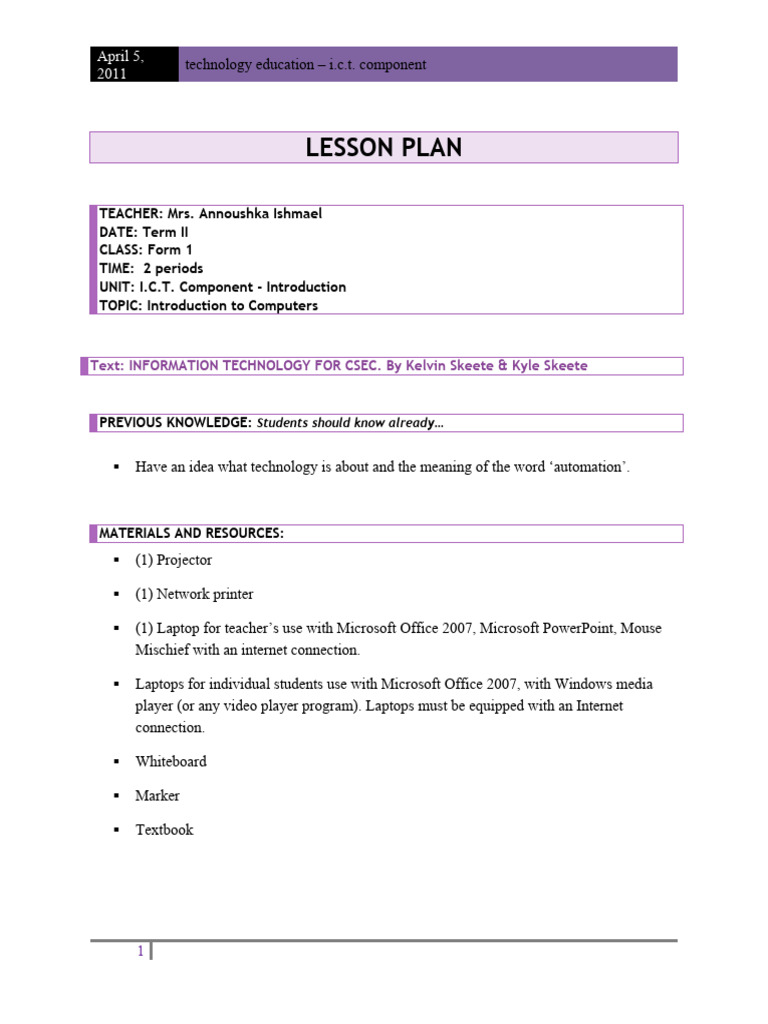 Lesson Plan Ict | PDF | Educational Technology | Computing