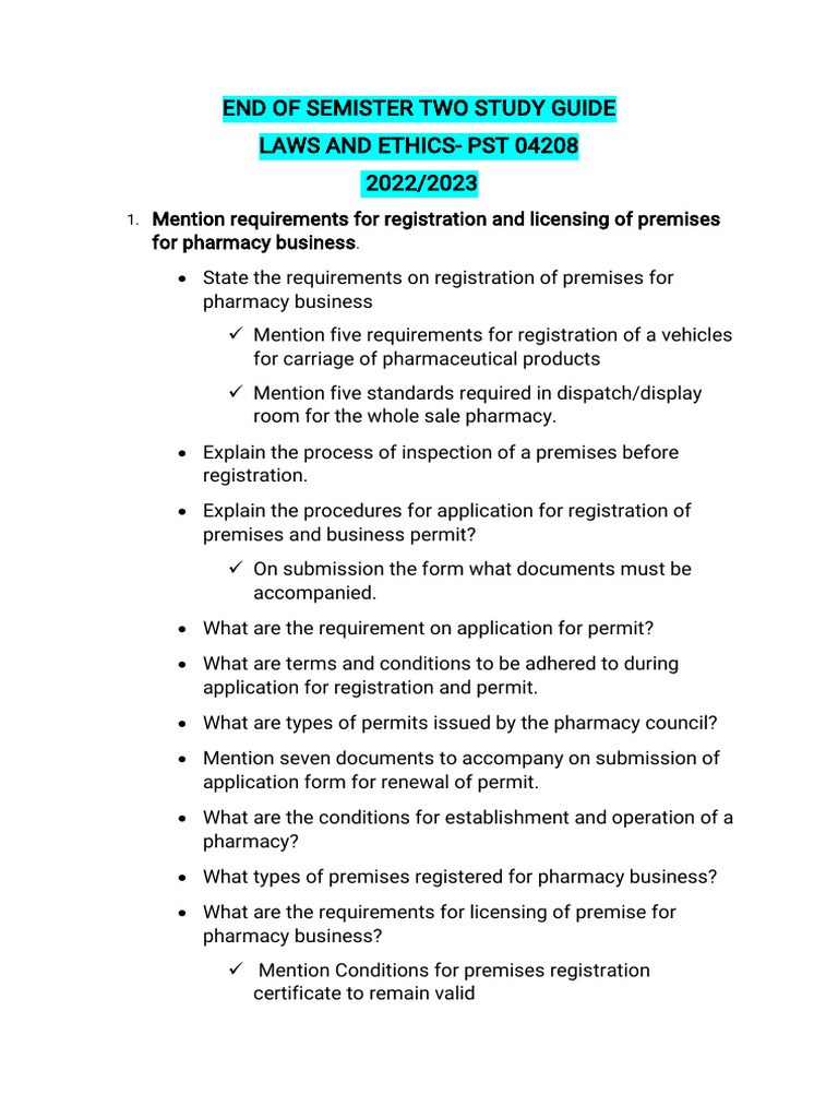Law and Ethics End Study Guide | PDF | Pharmacy | Medical Device