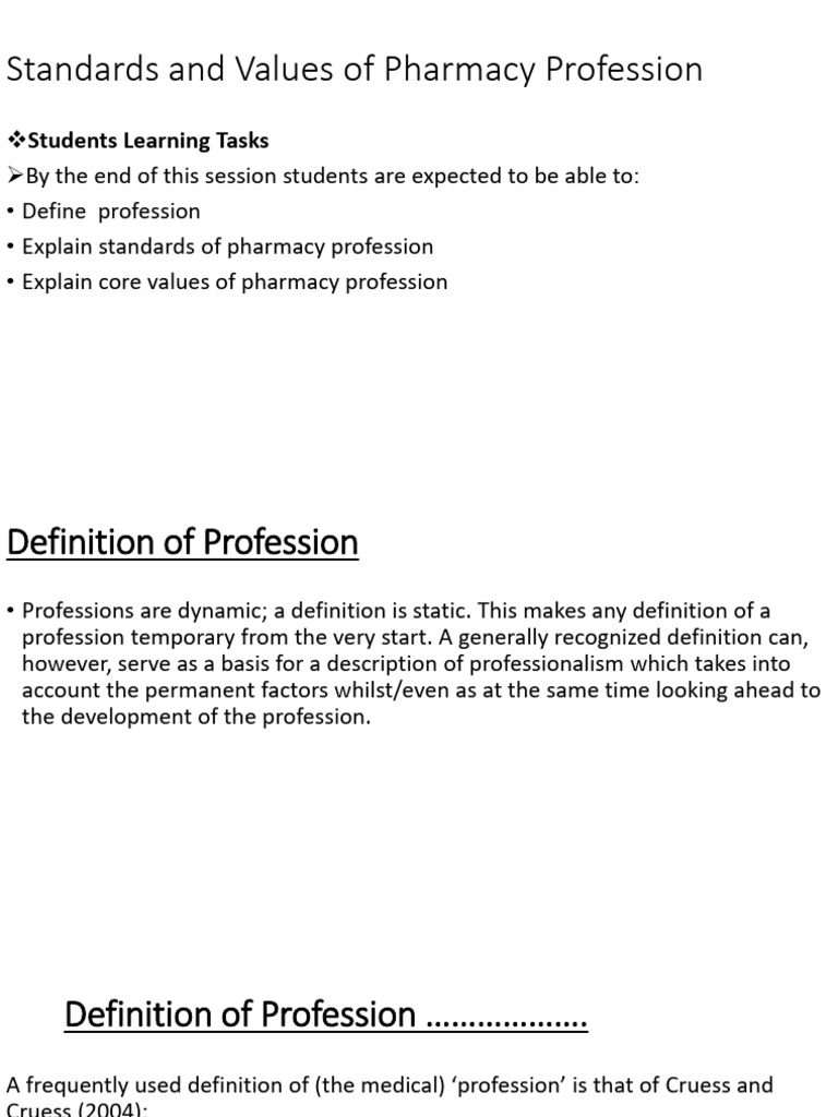 Pharmacy Standards and Core Values | PDF | Pharmacy | Profession