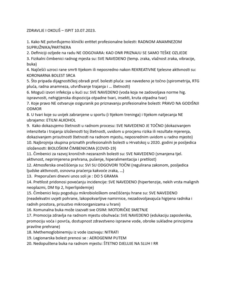 Zdravlje I Okoliš - Ispit | PDF