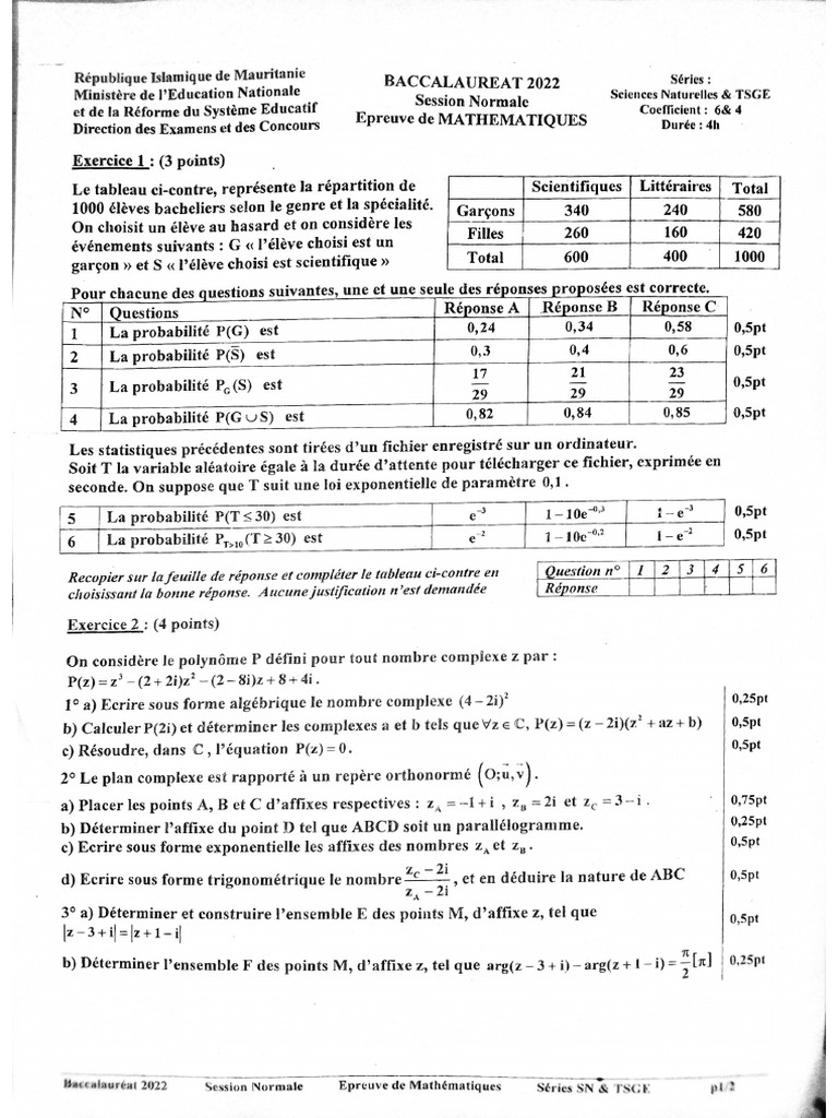 Sujets Math Bac D 2012 2022 | PDF