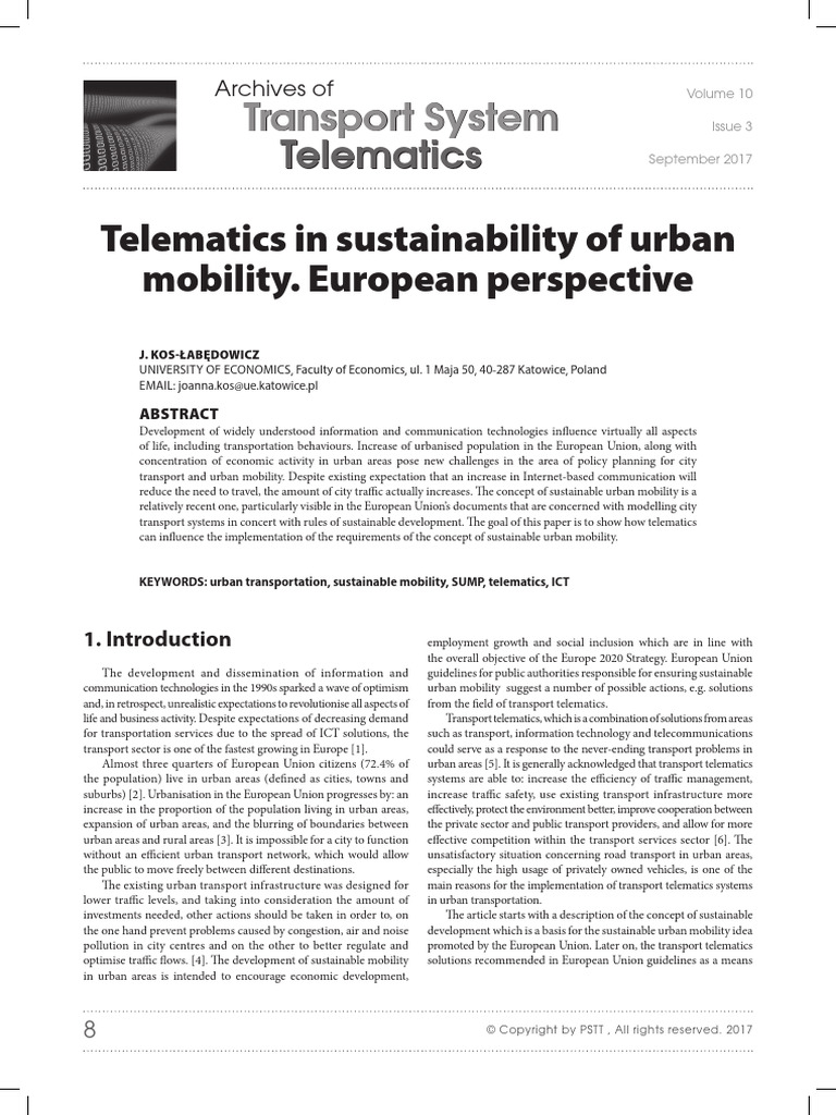 Telematics in Sustainability of Urb | PDF | Transport | Sustainability