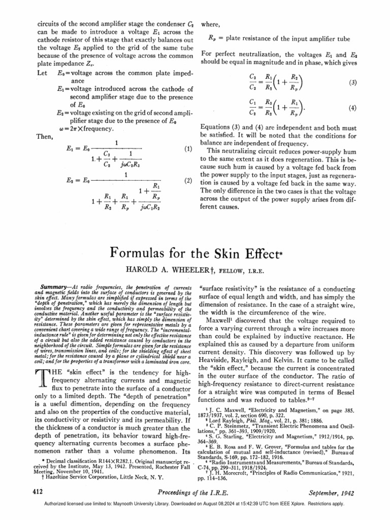 Formulas For The Skin Effect | PDF | Inductance | Electrical Resistance ...