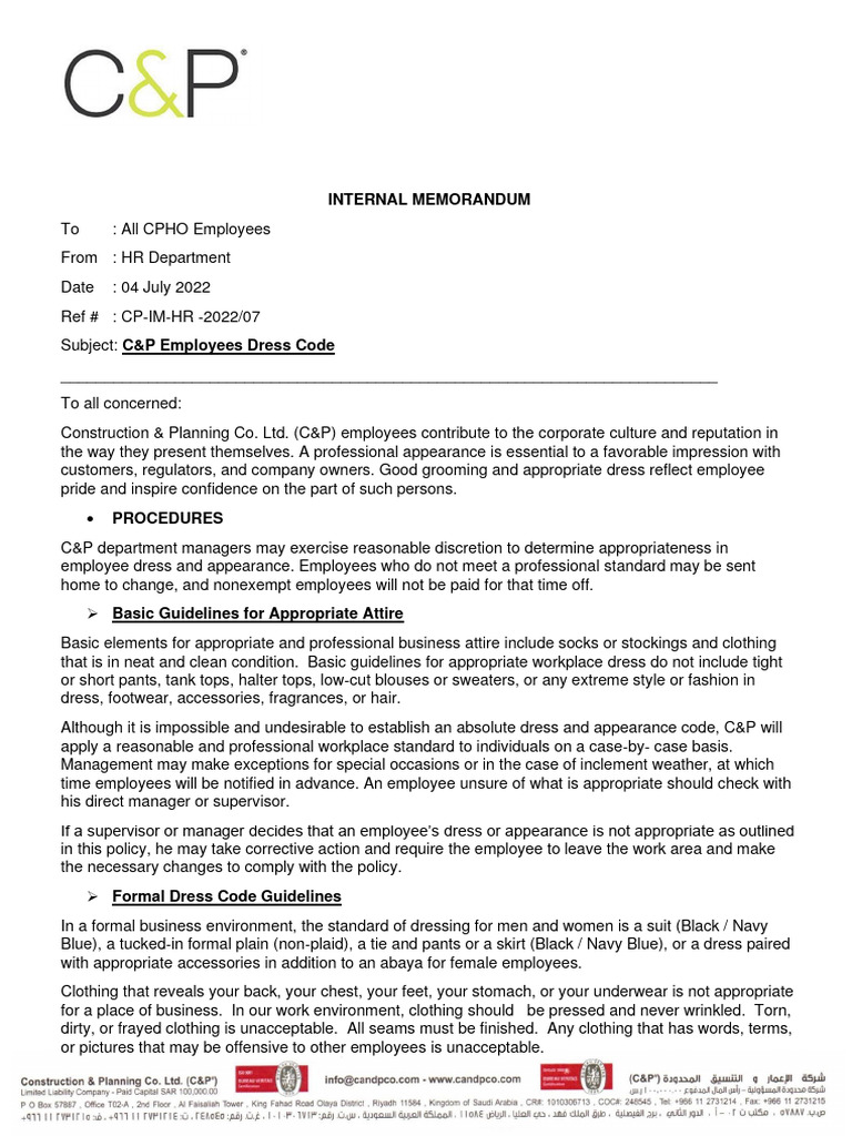 C&P Employees Dress Code | PDF | Clothing | Shoe