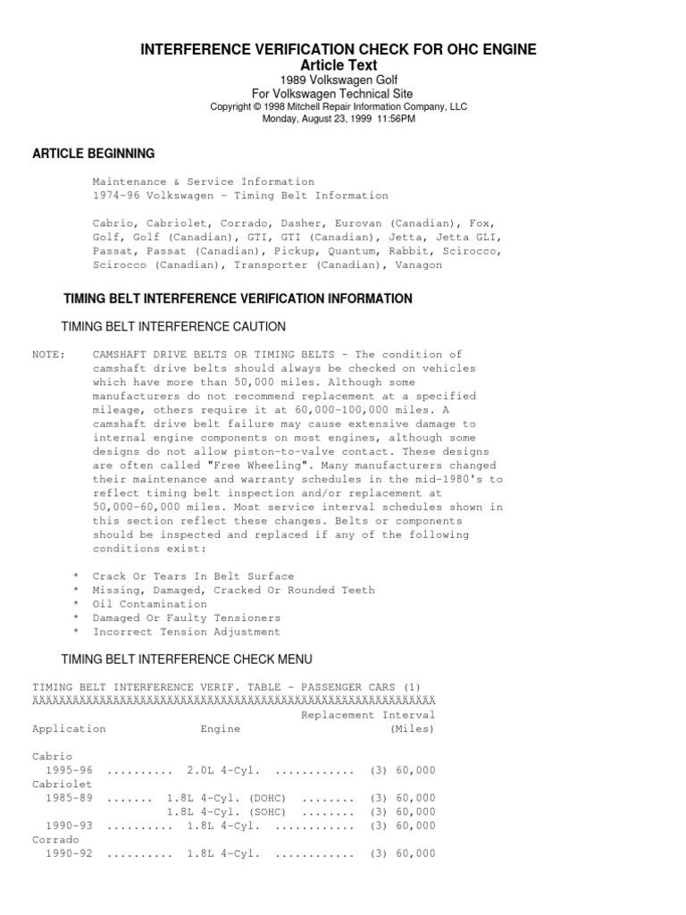 Interference Verification Check For Ohc Engine Article Text | PDF ...