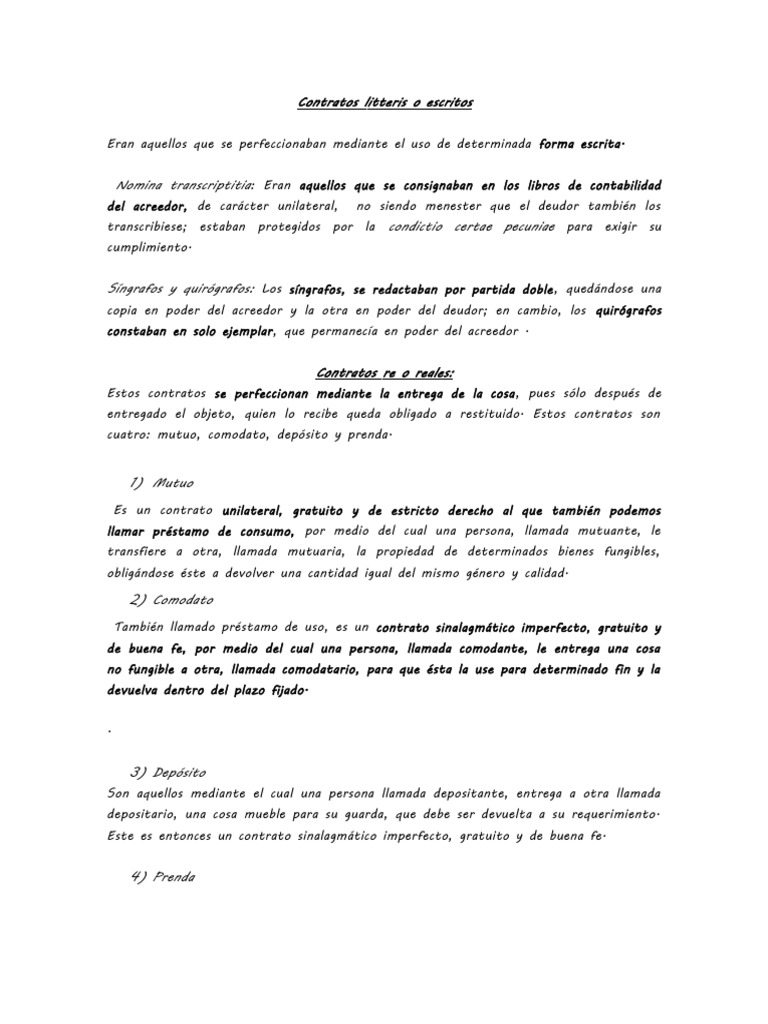 Contratos-Litteris-o-Escritos-Resumen | PDF | Derecho contractual | Ley ...
