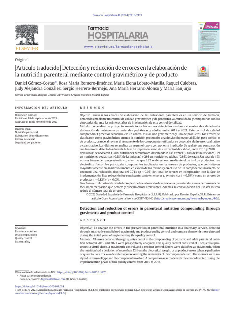 Art Culo Traducido Detecci N y Reducci N de Errores en La e - 2024 - Farmacia | PDF | Farmacia ...