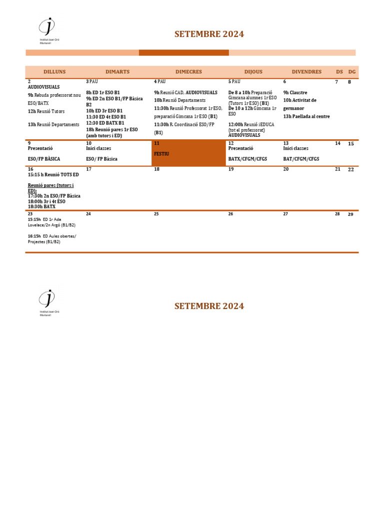 Calendari Setembre 2024 | PDF