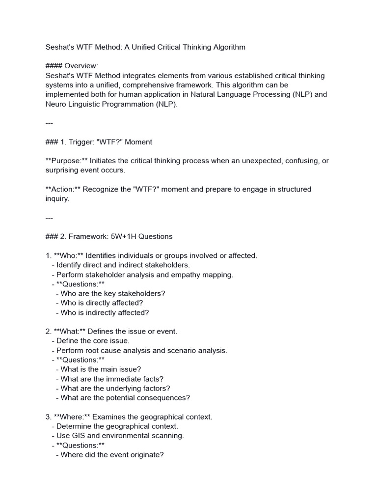 Seshat's WTF Method - A Unified Critical Thinking Algorithm | PDF | Reason | Information