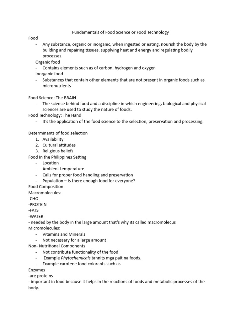 Fundamentals of Food Science or Food Technology | PDF | Food ...
