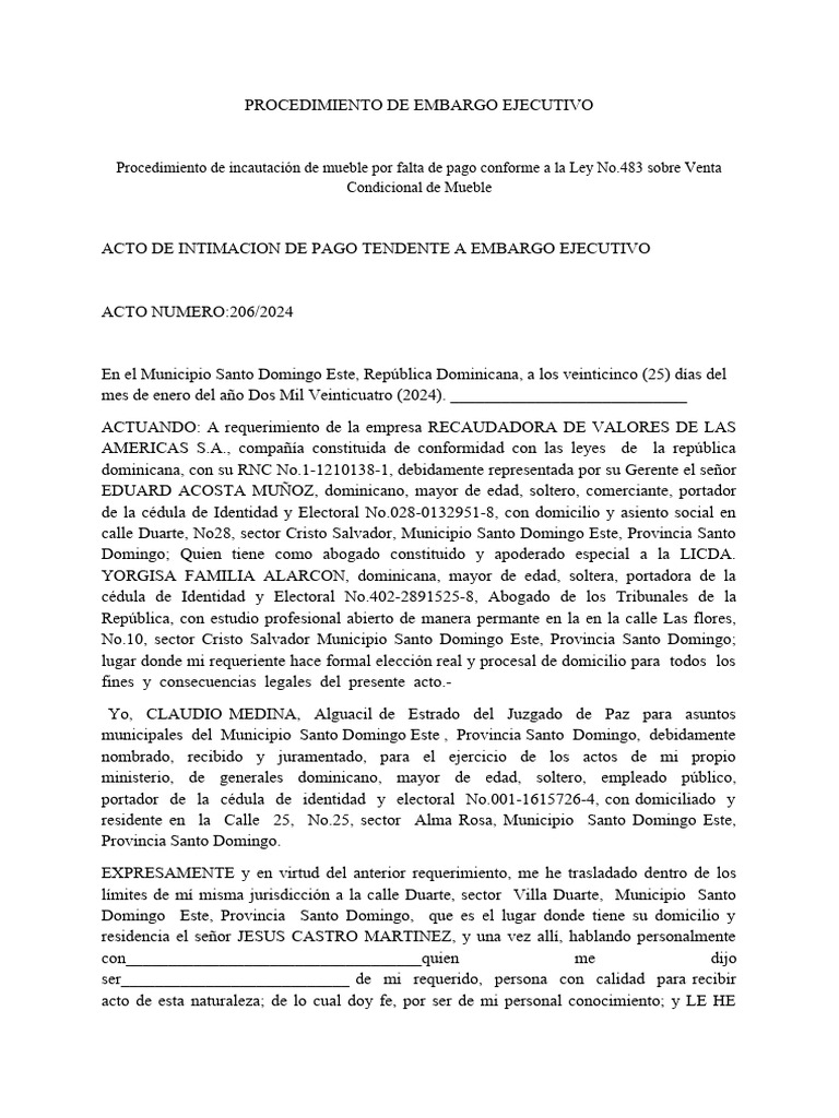 Procedimiento de Embargo Ejecutivo RD | PDF | República Dominicana | Pagos