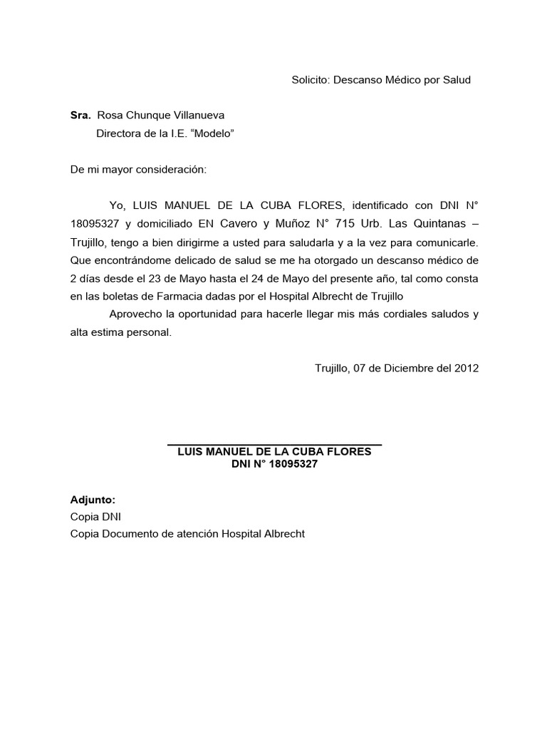 SOLICITO descanso medico 1 | PDF