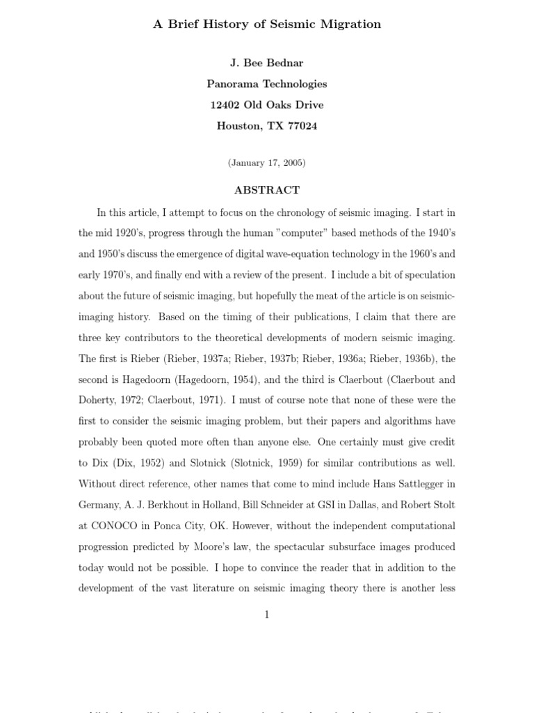 Migration History | PDF | Reflection Seismology | Science