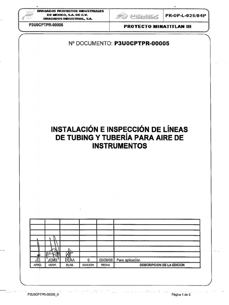 P3U0CPTPR-00005 - 0 Inst e Inspec de Líneas de Tubing y Tub para Aire de Instrumentos | PDF