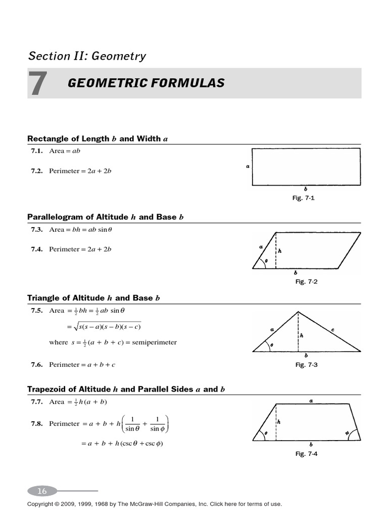 GEOMETRIA FORMULAS | PDF | Coordinate System | Ellipse