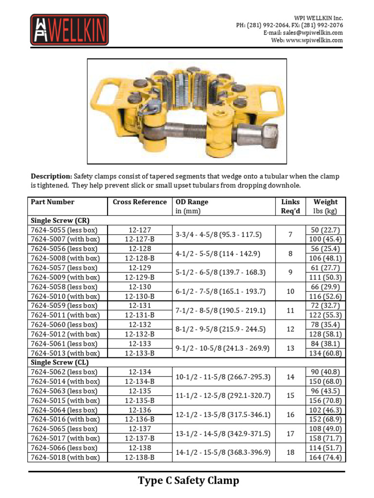 Type C Safety Clamp Specifications | PDF
