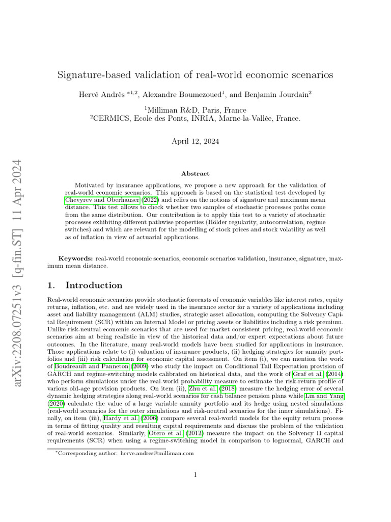 Signature-Based Validation of Real-World Economic Scenarios | PDF ...